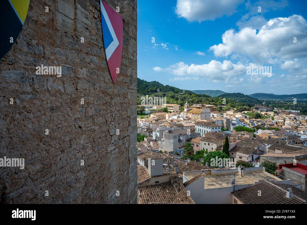 Town of Capdepera, Mallorca with Castell de Capdepera castle wall in ...