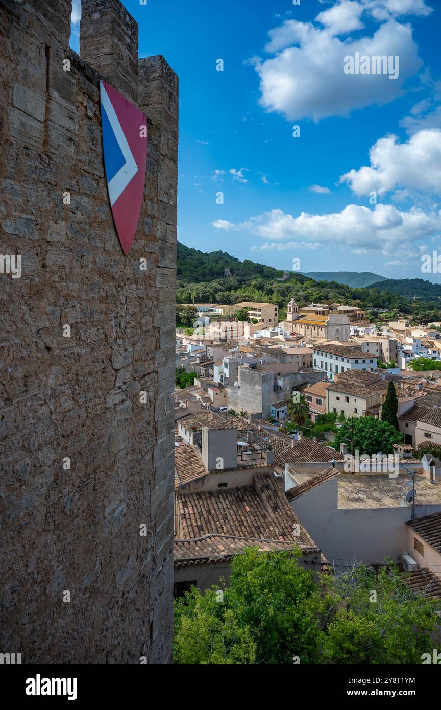 Town of Capdepera, Mallorca with Castell de Capdepera castle wall in ...