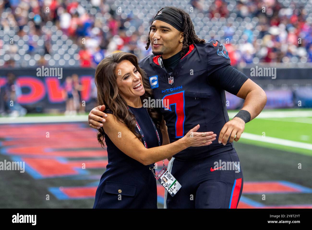 October 6, 2024: Houston Texans quarterback C.J. Stroud (7) hugs Hannah ...