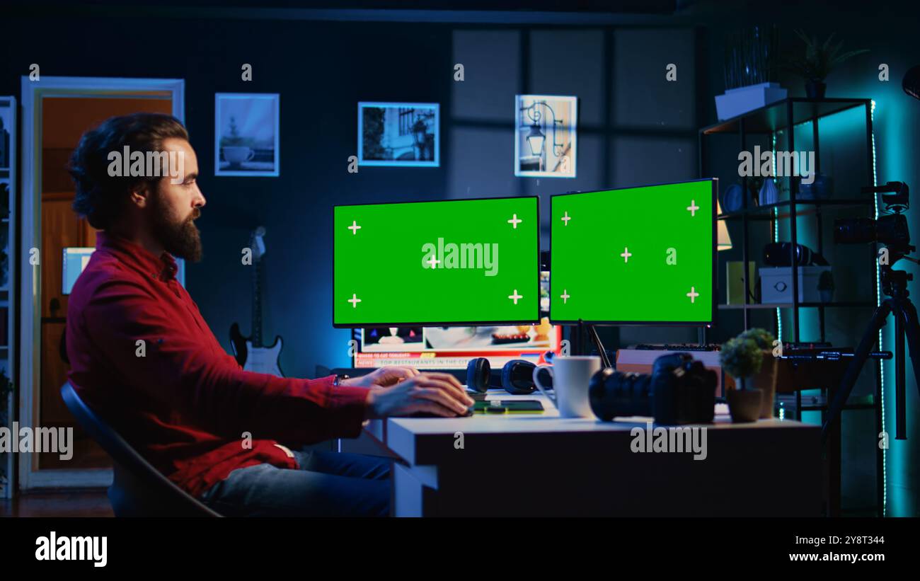 Freelancer working on mockup multi monitors setup for digital portfolio ...