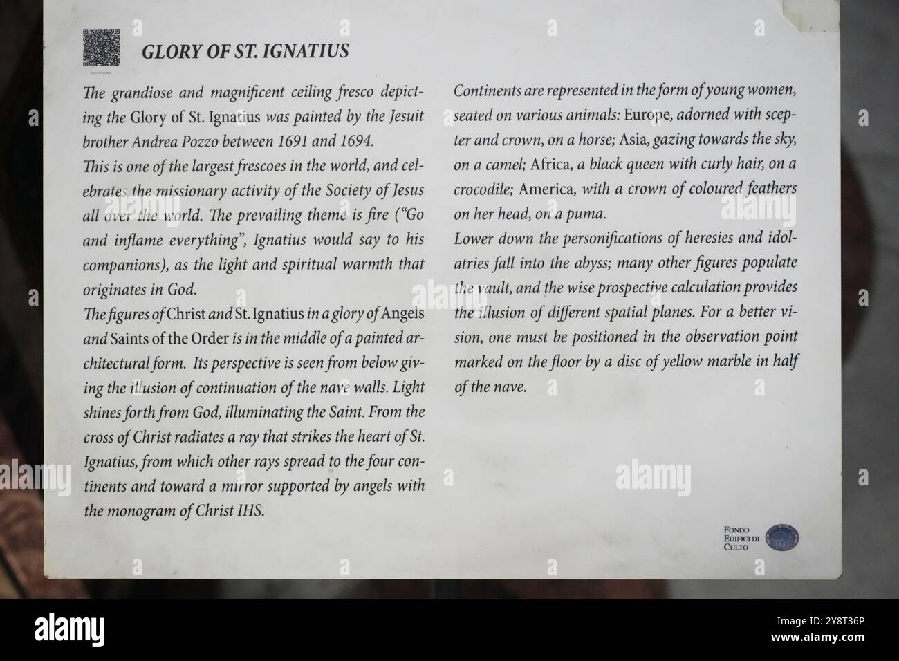 Sign at Church of St. Ignatius, Rome, Italy. Painted by Andrea Pozzo ...