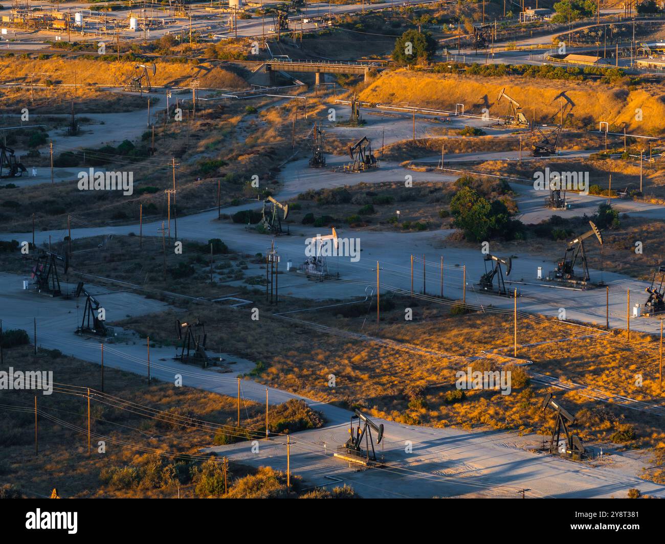 Aerial View of Oil Field in California Desert with Rigs and Roads Stock ...