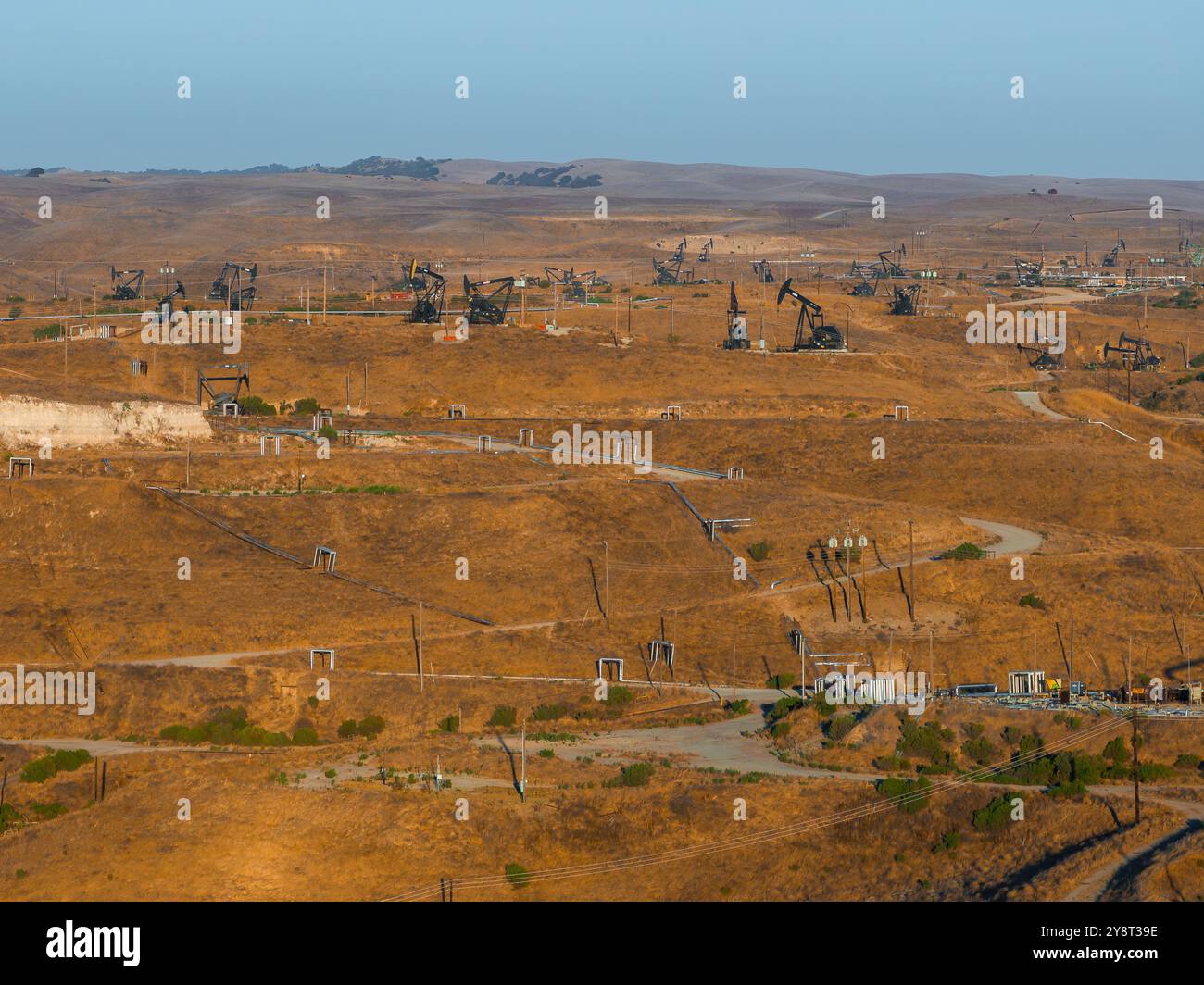 Aerial View of Oil Rigs in California's Desert Landscape Stock Photo ...