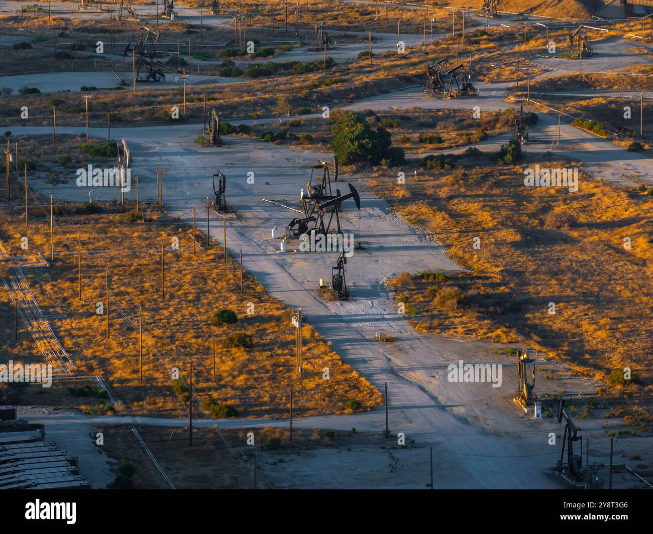Aerial View of Oil Rigs in California Desert at Dusk Stock Photo - Alamy