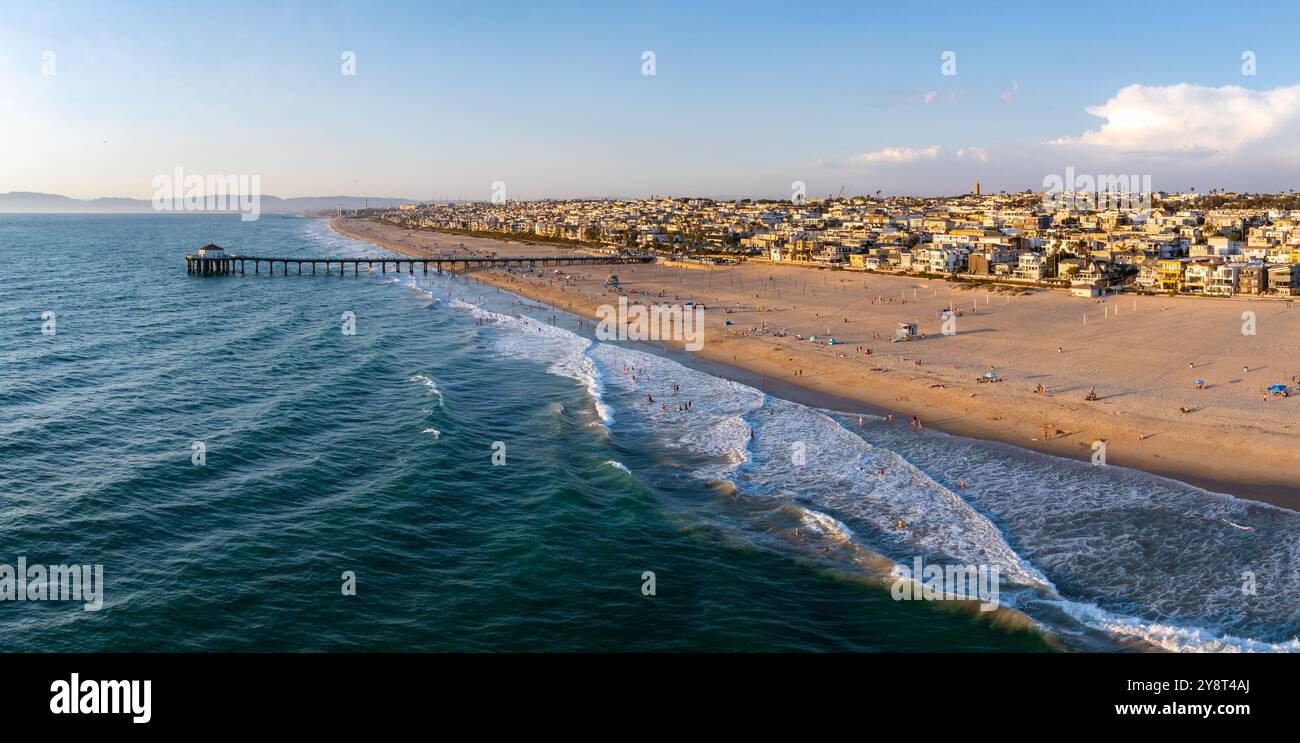 Aerial View of Manhattan Beach Pier and Surrounding Area in California ...