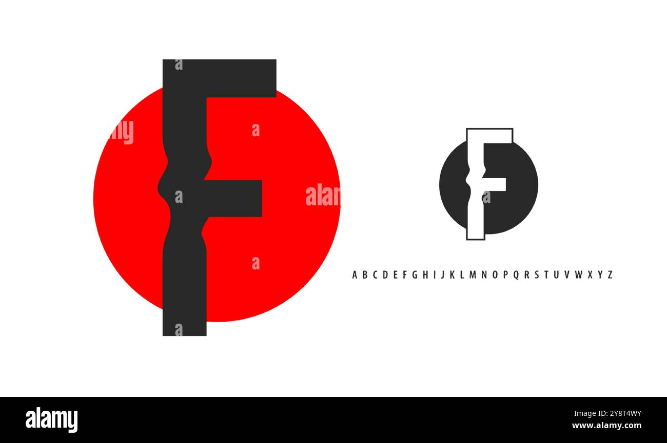 Letter F silhouette on red sun, twisting alphabet. Japanese logo for ...