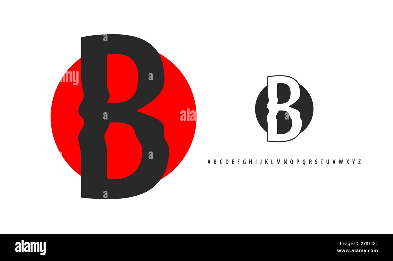 Letter B silhouette on red sun, twisting alphabet. Japanese logo for ...
