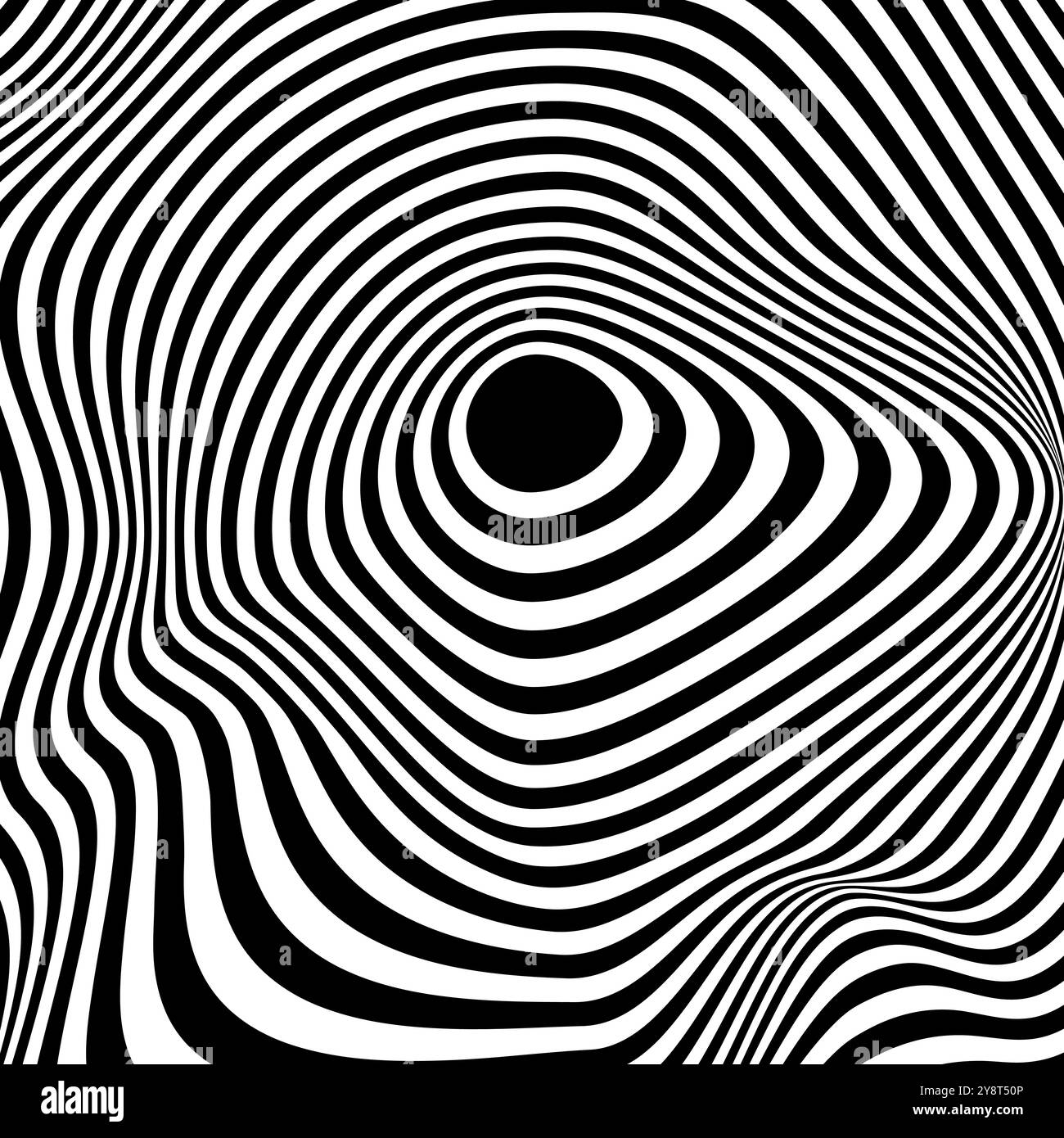 Psychedelic pattern with disrorted black and white concentric circles ...