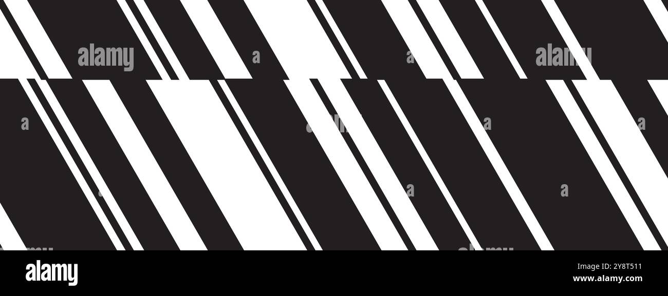 Slanted black and white lines background. Tilted parallel stripes of different thickness. Simple ...