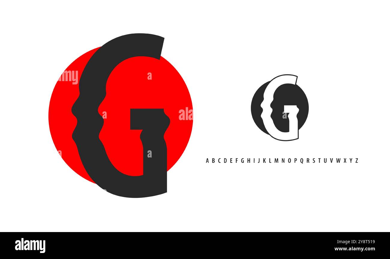 Letter G silhouette on red sun, twisting alphabet. Japanese logo for ...