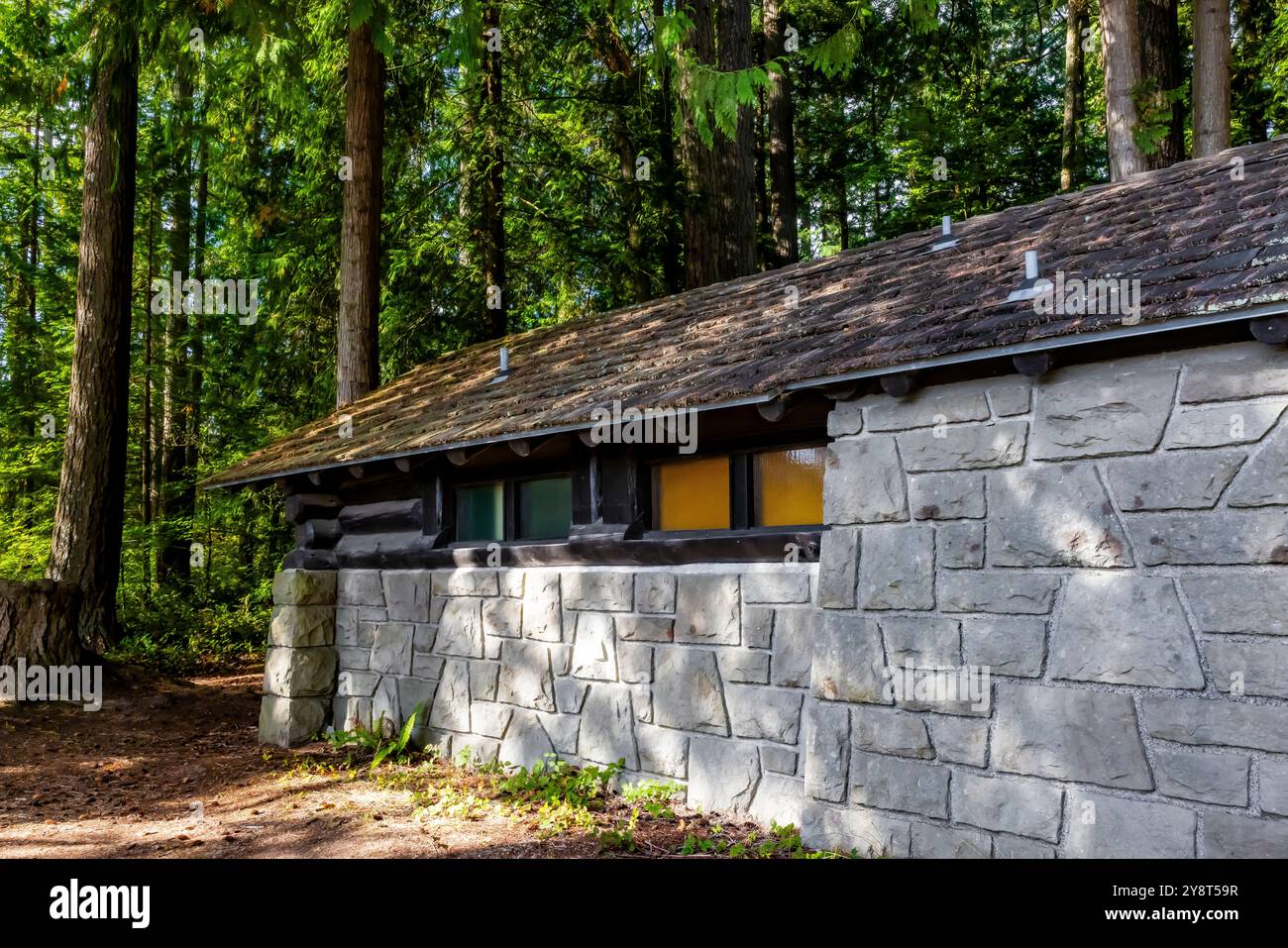 Rustic style bathhouse and restroom built by the Civilian Conservation ...