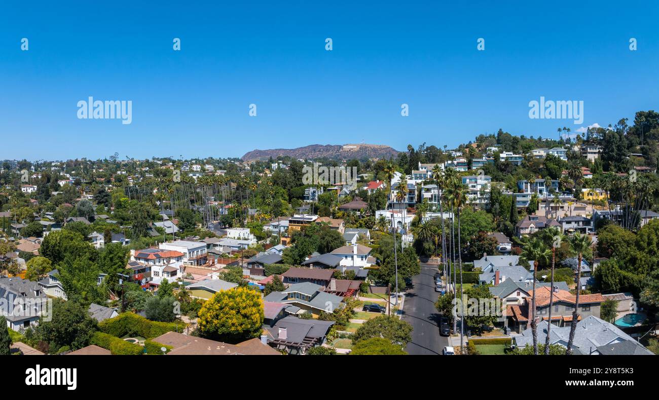 Aerial View of Los Angeles Residential Area with Hollywood Sign Stock ...