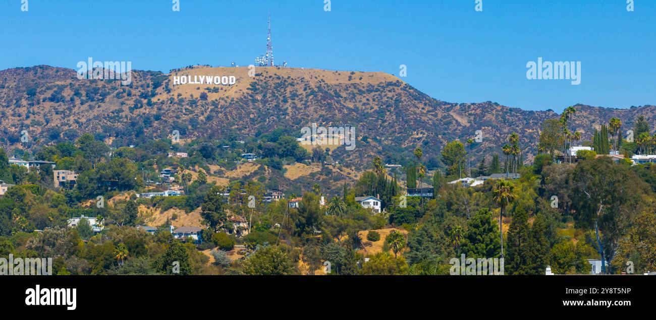 Iconic Hollywood Sign on Los Angeles Hills with Clear Blue Sky Stock ...