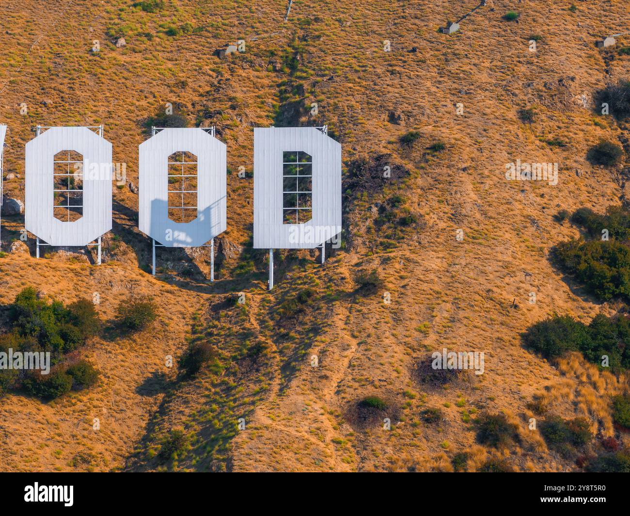 Close Up Aerial View of Hollywood Sign in Los Angeles Hills Stock Photo ...