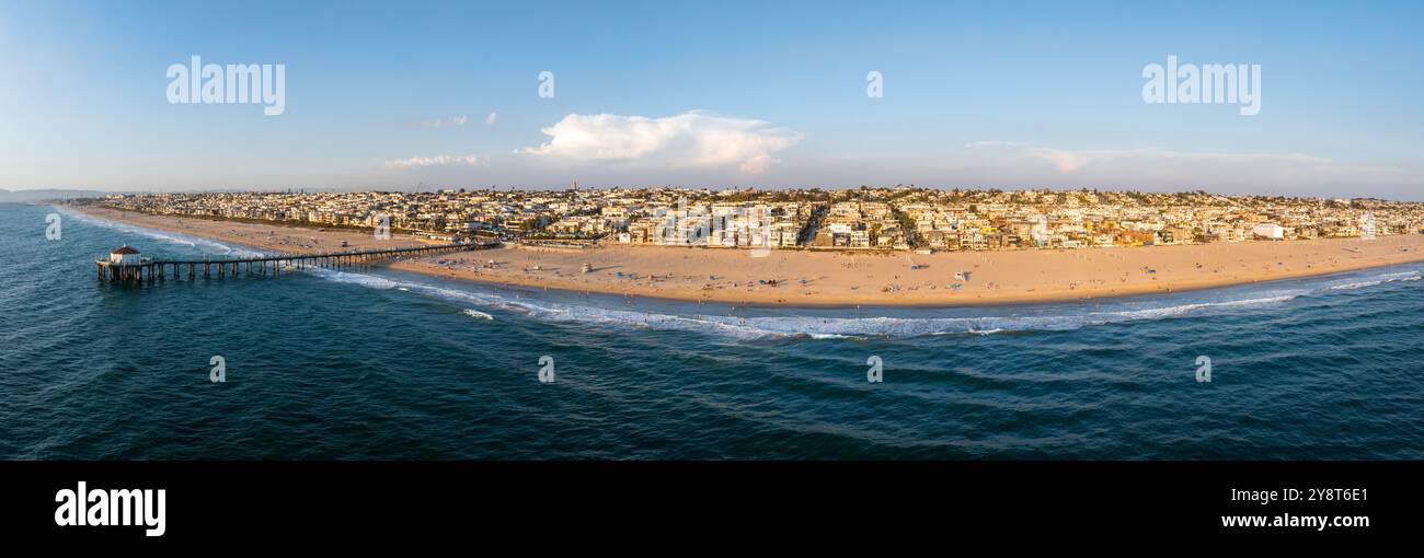 Aerial View of Manhattan Beach with Pier and Urban Landscape Stock ...