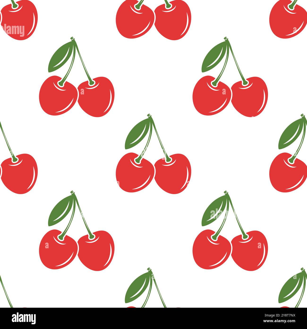 Vector Seamless Pattern with Adorable Cherry on White Background. Cute ...