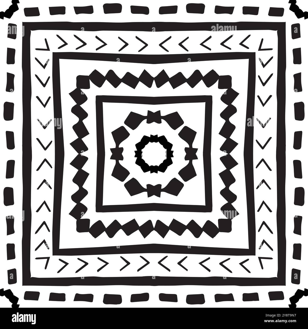 Black white frame monochrome abstract hand drawn seamless pattern ...