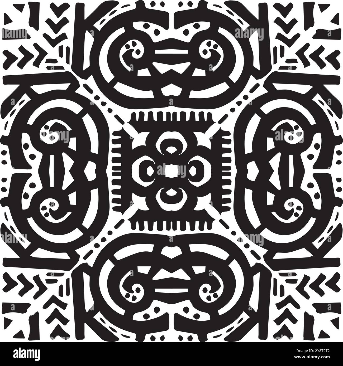 Line Polynesian black tribal abstract hand drawn seamless pattern ...