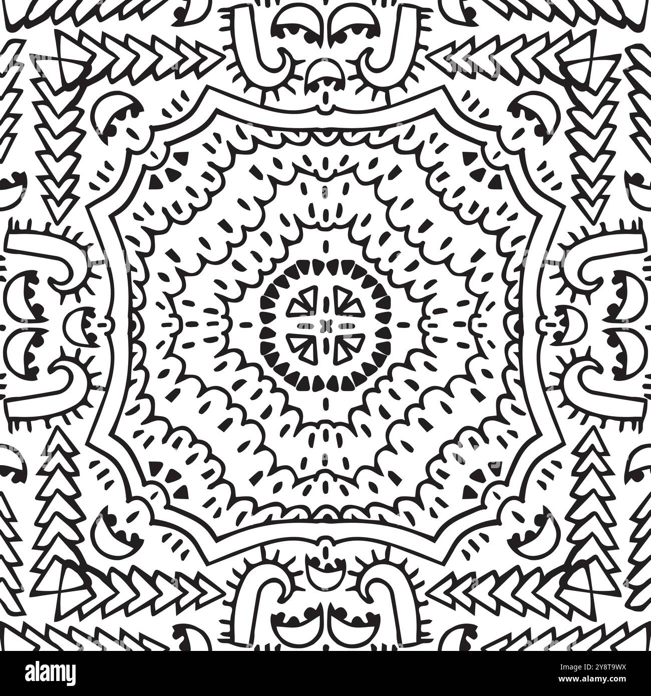 Abstract black line tribal seamless pattern. Vector endless print ...