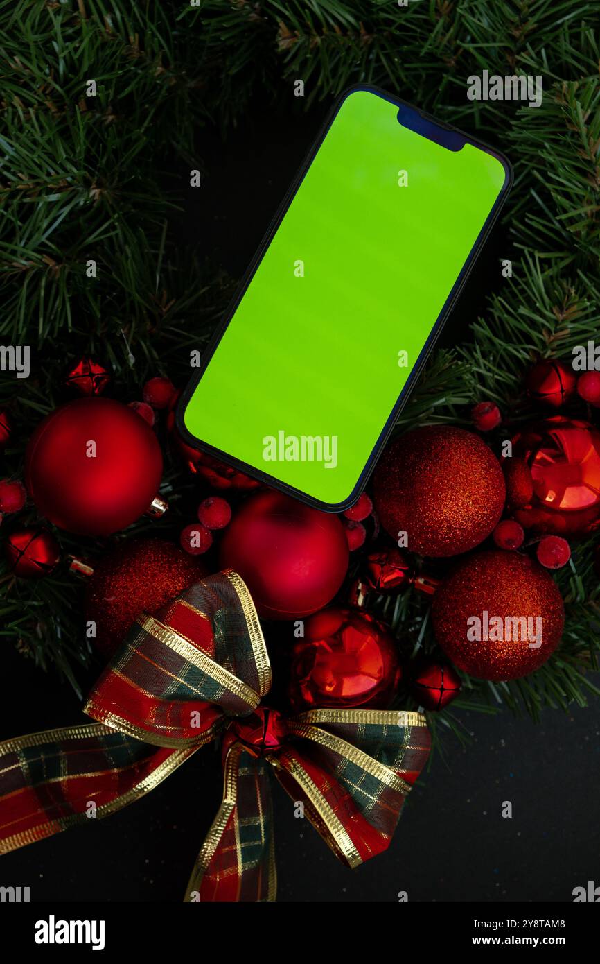 Smartphone mock up template green screen chroma key on handmade ...