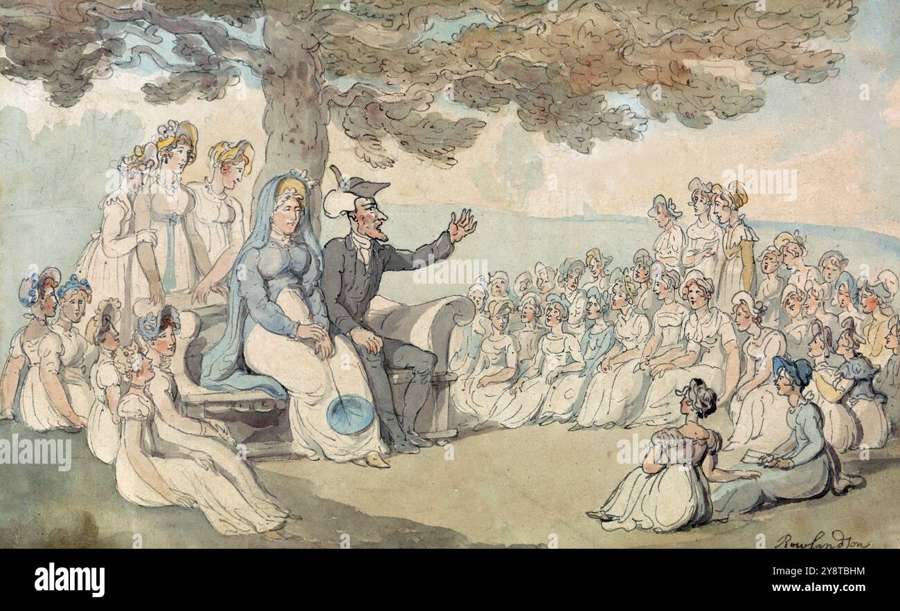 A print coloured engraving of Dr Syntax visits a boarding school for ...