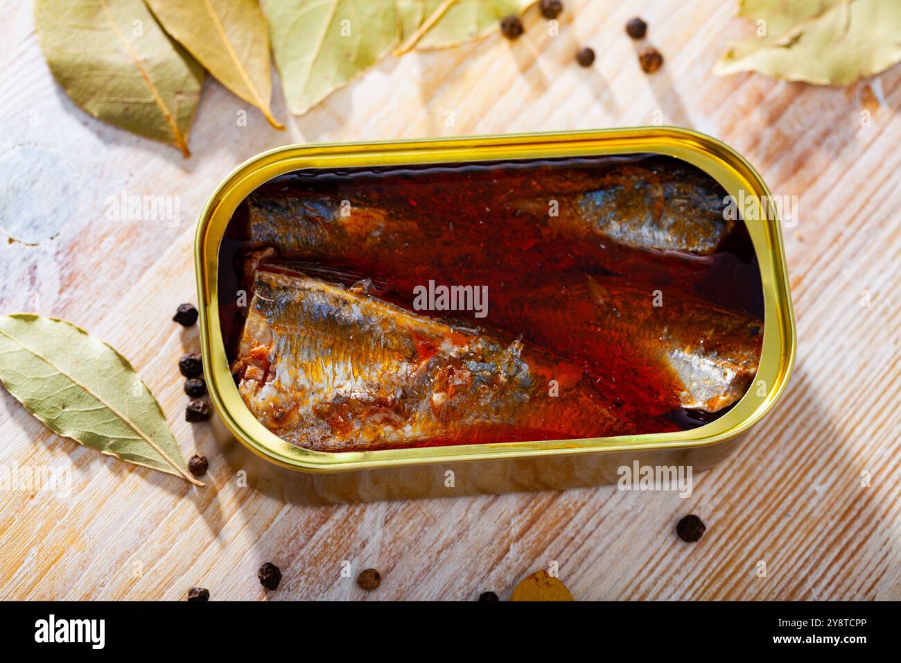 Open tin can of spicy sardines in aluminium can Stock Photo - Alamy