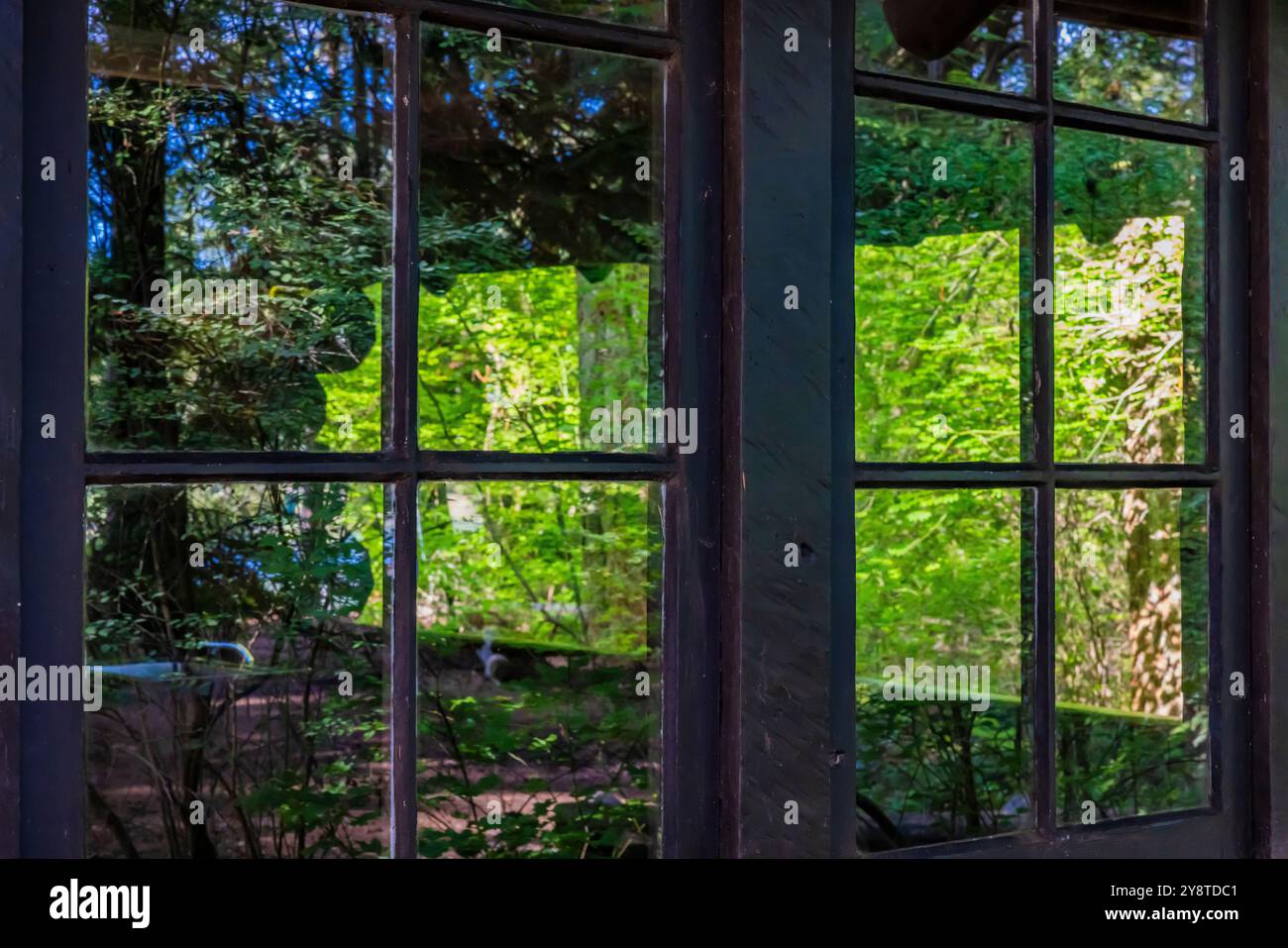 Windows of rustic style picnic pavilion built by the Civilian ...