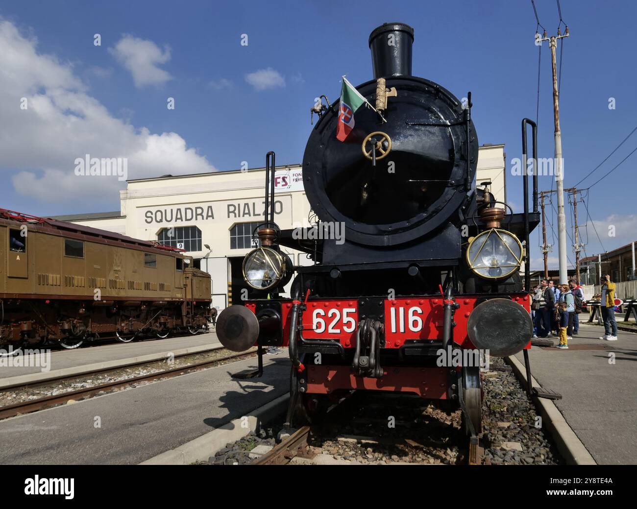 Historic steam locomotive in the central Milan railway depot Stock ...