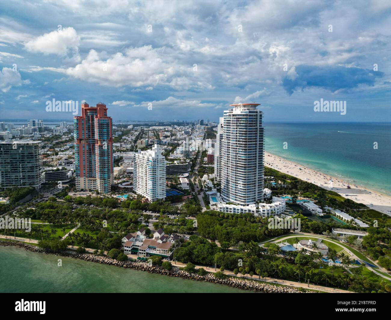 Skyline of Miami. Miami south beach aerial view. City skyscraper ...
