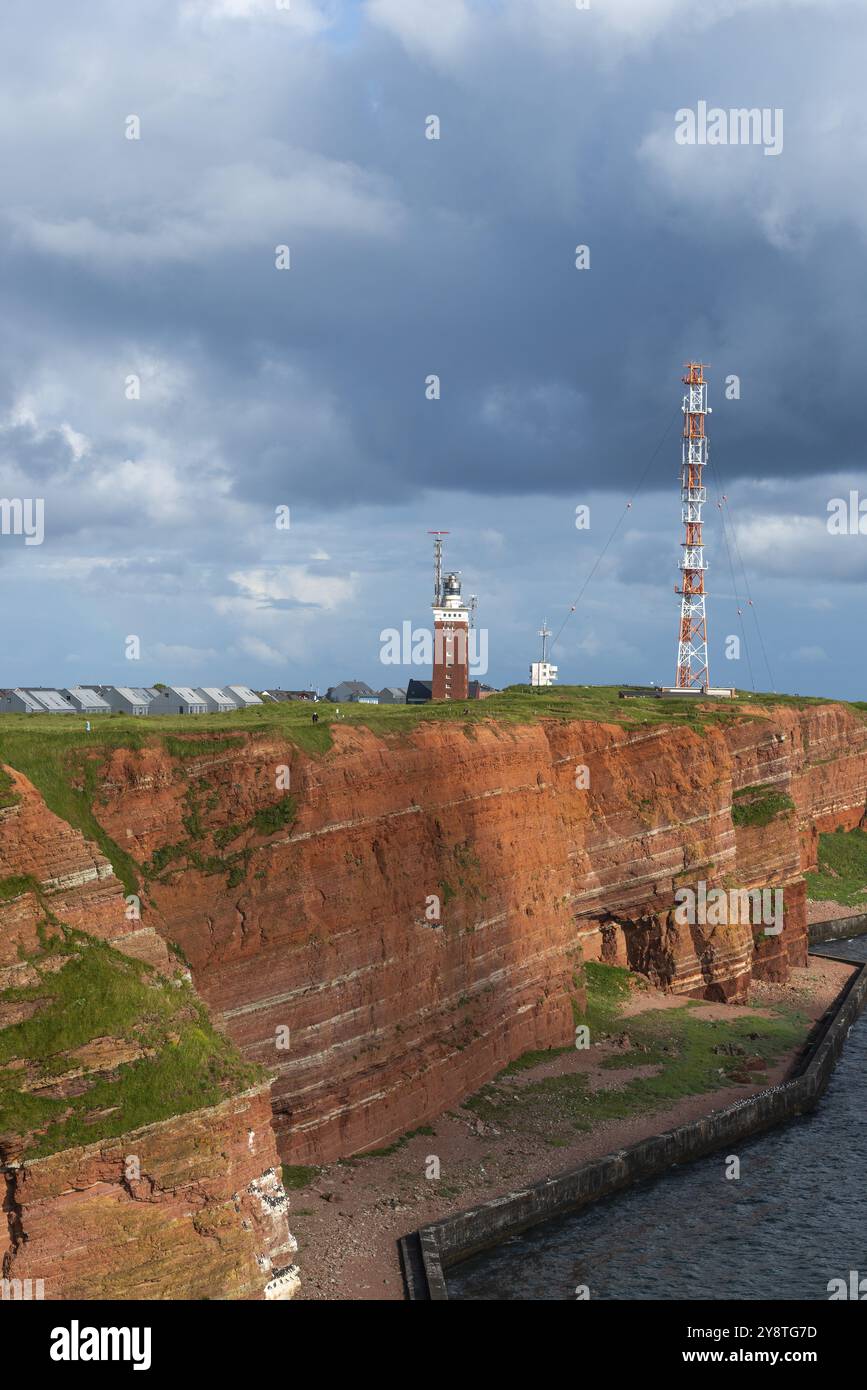 Lighthouse on the hilly upper land of the offshore island of Heligoland ...