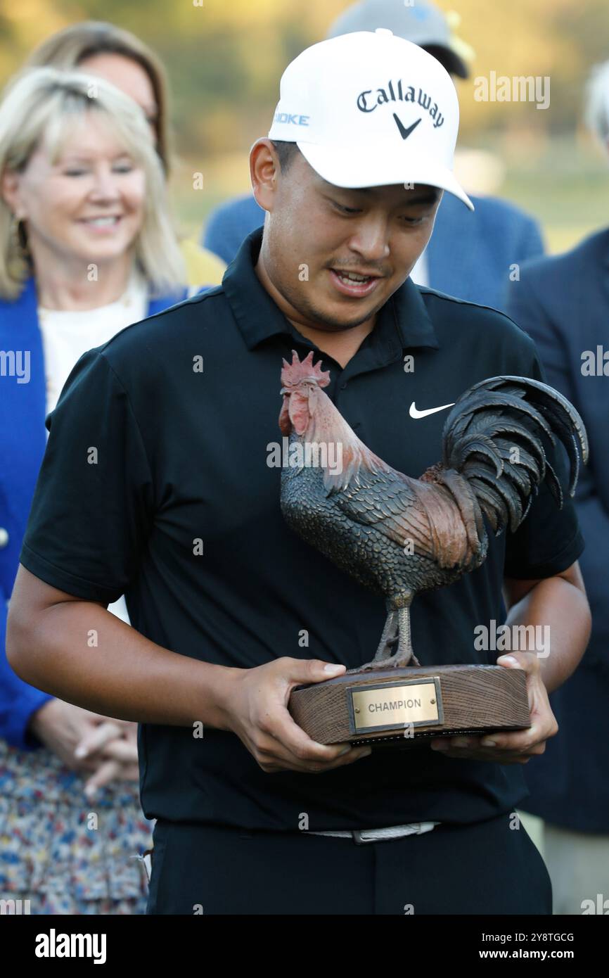 Kevin Yu, of Taiwan, celebrates his win of the 2024 Sanderson Farms ...