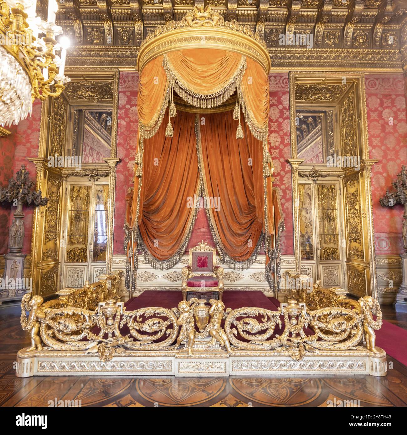 Turin, Italy, Circa August 2021: old throne room interior with chair in ...