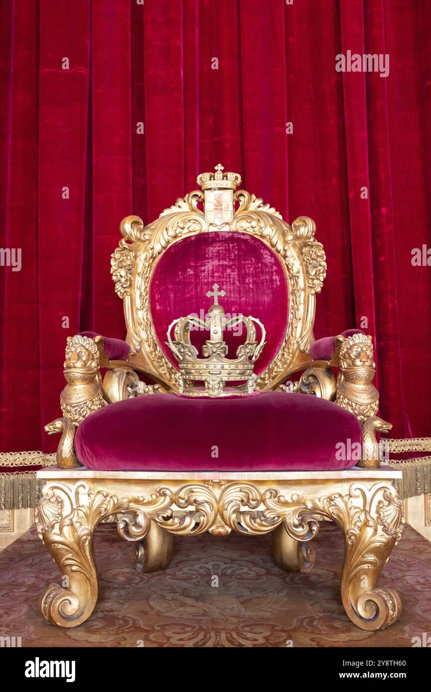 Genoa, Italy, 06 August 2023: Royal Palace, throne room interior, gold ...