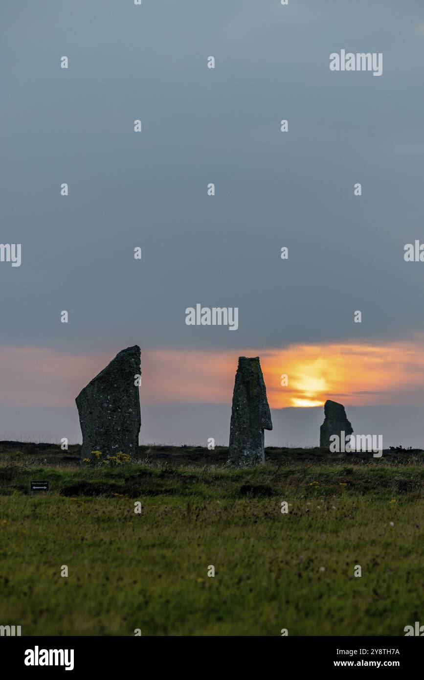 Sunset, Ring of Brodgar, stone circle and moat, Neolithic monument ...