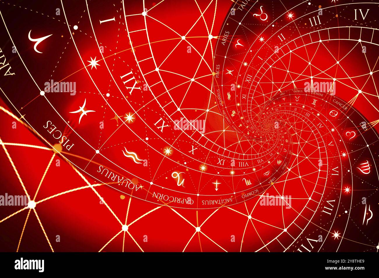 Zodiac Signs Horoscope background. Concept for fantasy and mystery, red ...