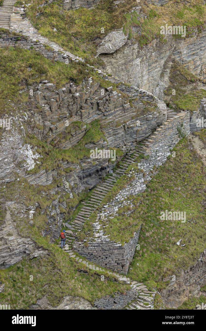 Whaligoe Steps, steep steps in the rock, lead to a historic harbour on ...