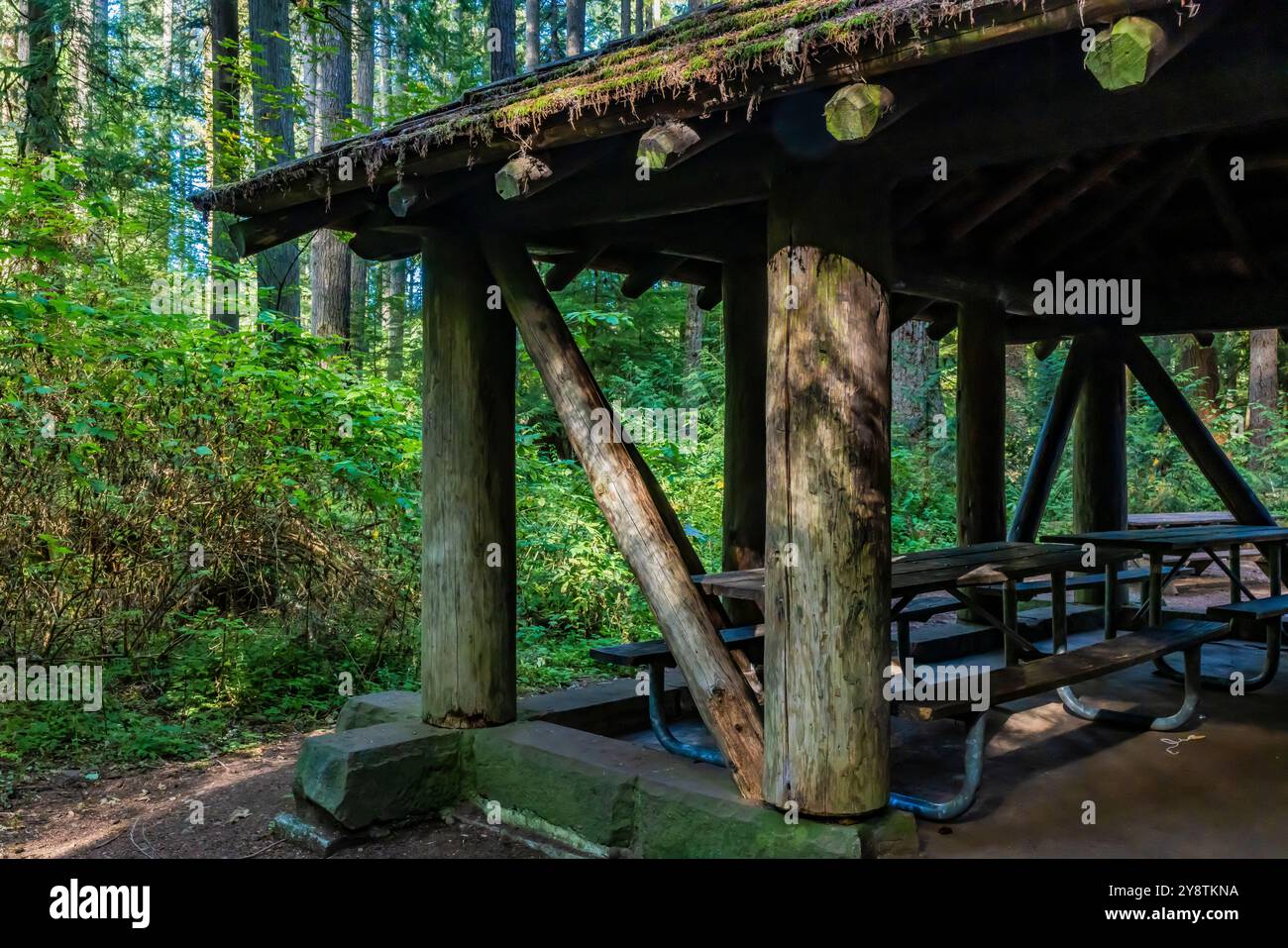 Rustic style log picnic pavilion built by the Civilian Conservation ...