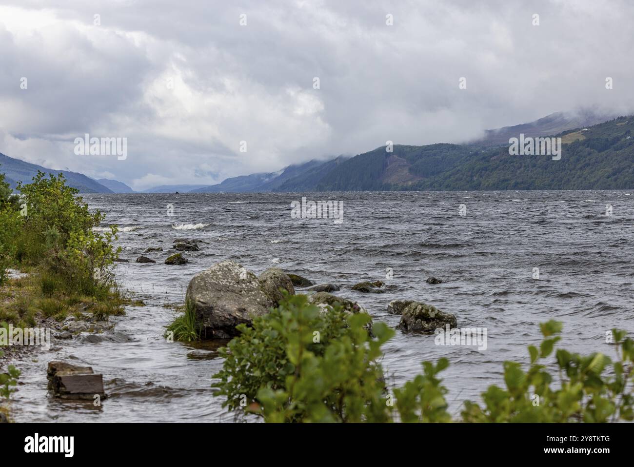 Shore with waves, windy weather, Loch Ness, Whitefield, Highlands ...
