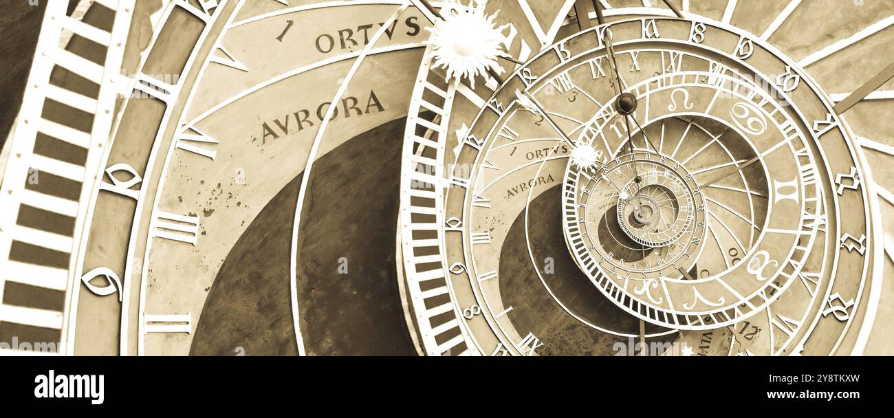Droste effect background based on Prague astronimical clock. Abstract design for concepts ...