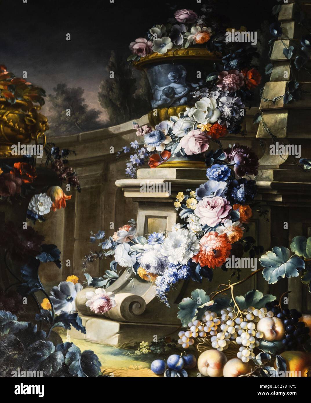 Old baroque flowers painting, vintage style aged decoration Stock Photo ...