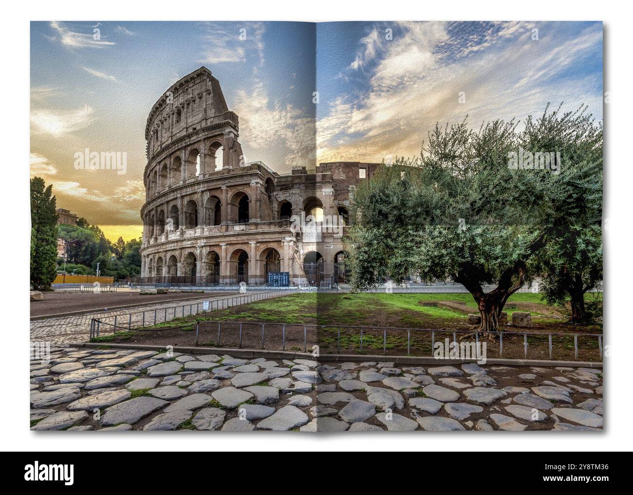 Italy, Rome, Sunset behind the Colosseum, the most famous Roman ...