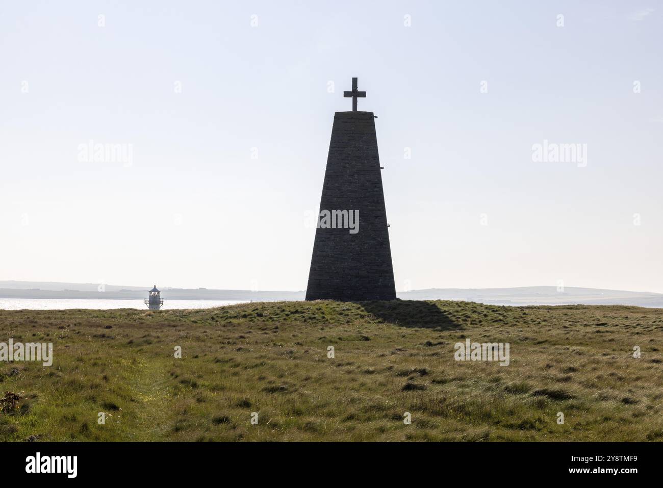 Stone marker, navigation marker from 1867 with double wooden cross at ...