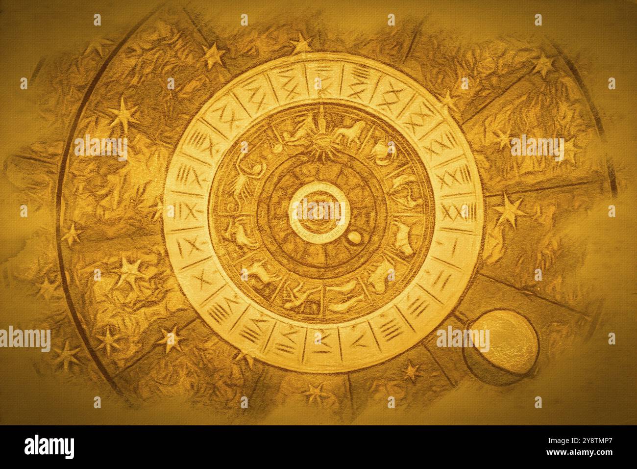 Astrological zodiac background. Vintage illustration art, grunge design ...