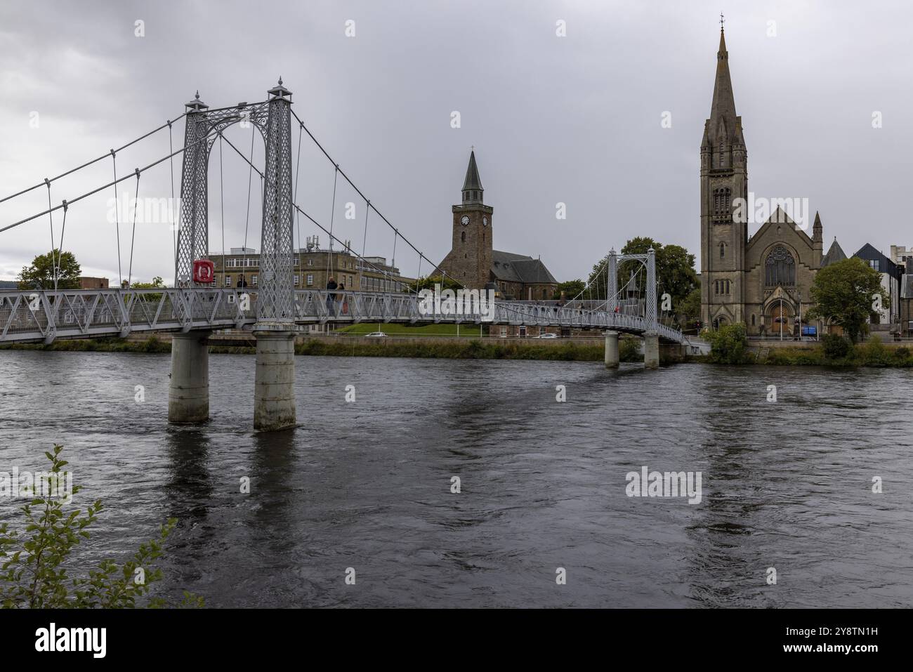 Greg Street Bridge, pedestrian bridge over the River Ness, next to Free ...