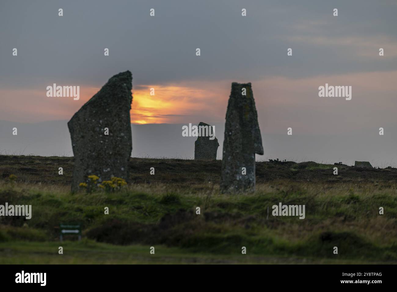 Sunset, Ring of Brodgar, stone circle and moat, Neolithic monument ...