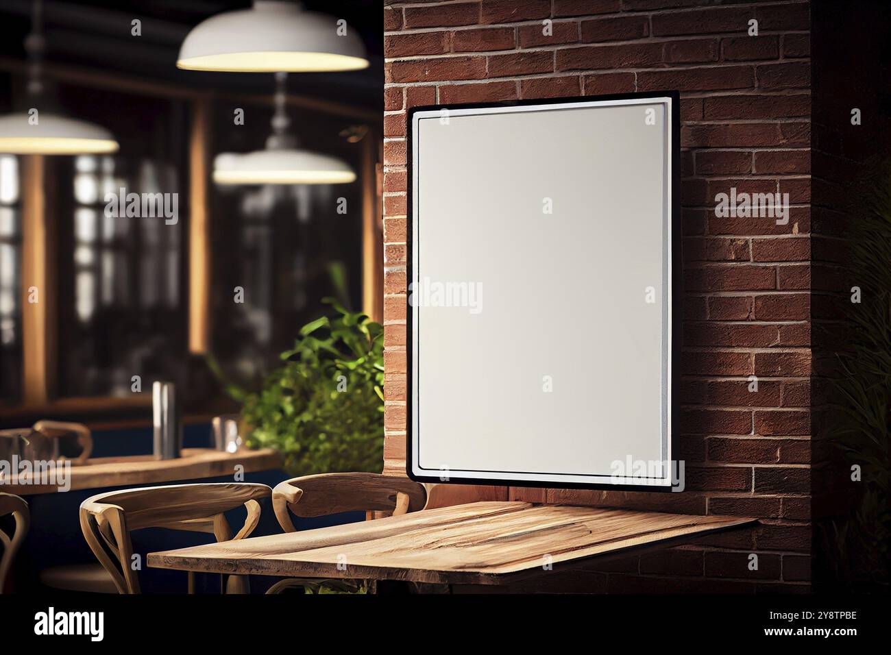 Mockup label, blank menu frame in Bar restaurant. Stand for booklets ...