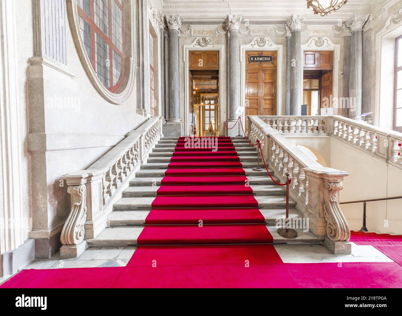 Turin, Italy, Circa January 2022: red carpet in Royal Palace, luxury ...