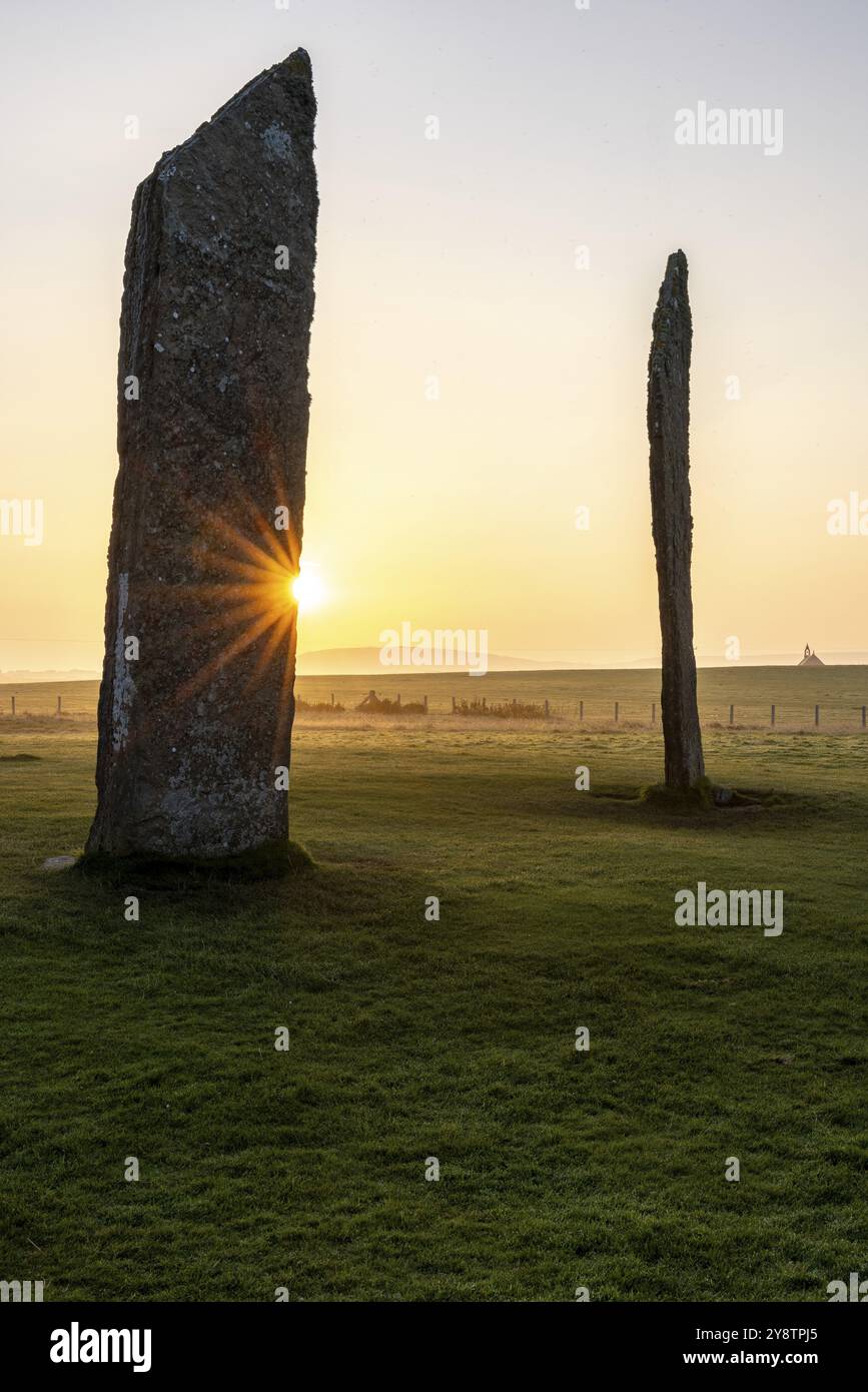 Stones of Stenness Circle and Henge at sunrise, stone circle and henge ...