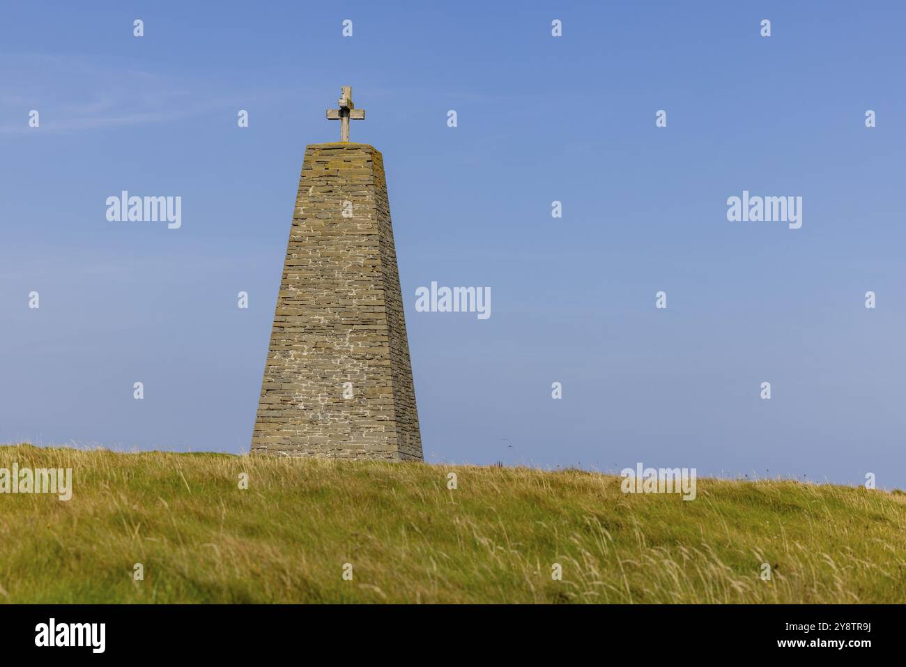 Stone marker, navigation marker with double wooden cross at the top ...