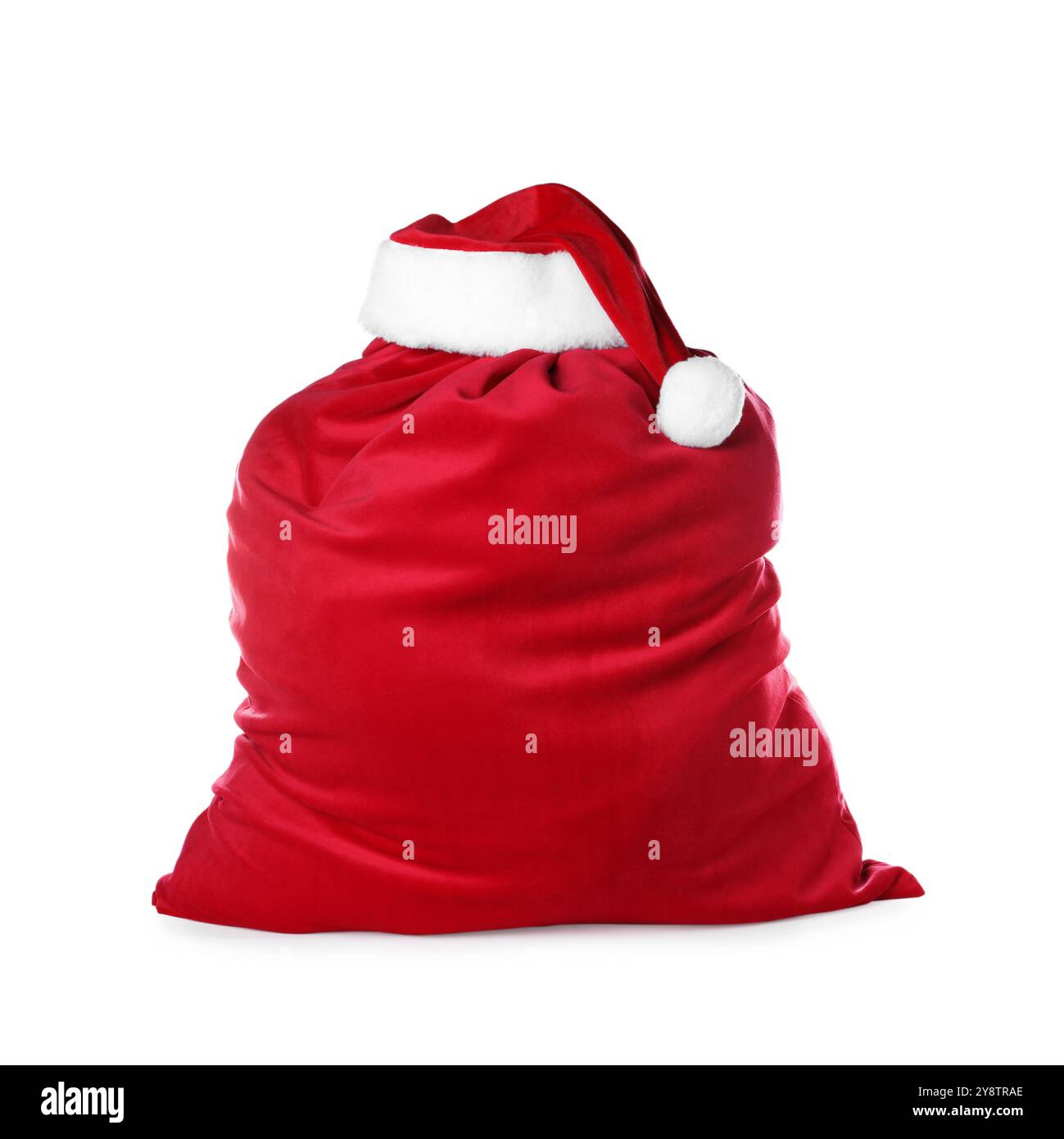 Red Santa Claus bag and hat isolated on white Stock Photo - Alamy